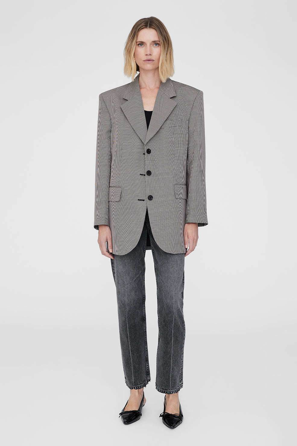 ANINE BING Sara Blazer - Black And White Mini Houndstooth